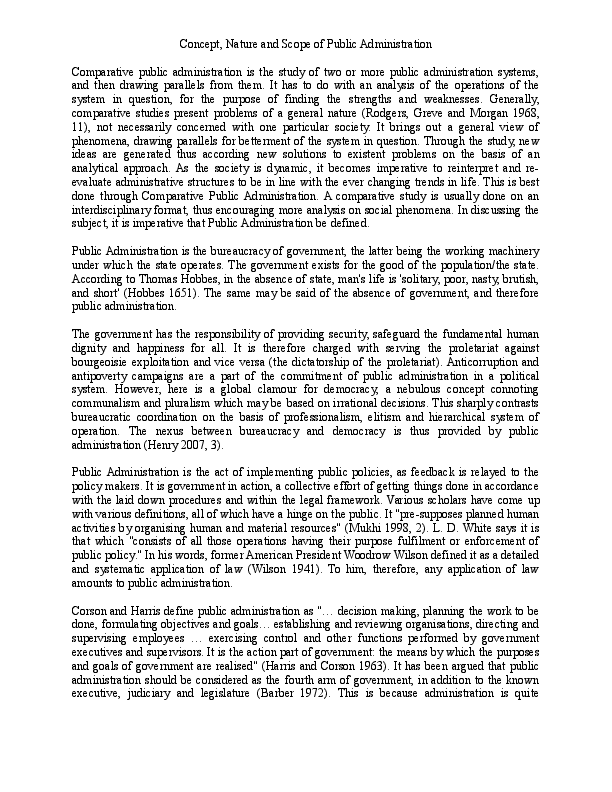 (DOC) Concept, Nature and Scope of Public Administration