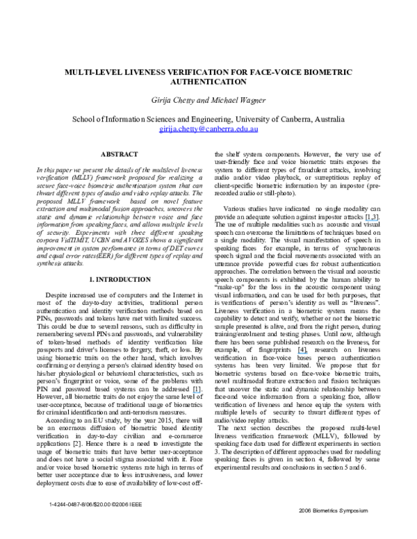 (PDF) Multi-Level Liveness Verification for Face-Voice Biometric Authentication