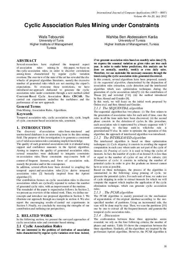 (PDF) Cyclic Association Rules Mining under Constraints