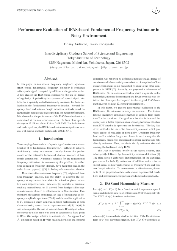 (PDF) Performance evaluation of IFAS-based fundamental frequency estimator in noisy environment