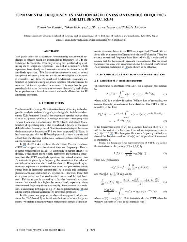 (PDF) Fundamental frequency estimation based on instantaneous frequency amplitude spectrum