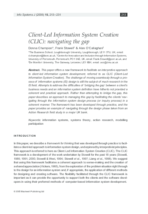 (PDF) Client-Led Information System Creation (CLIC): navigating the gap