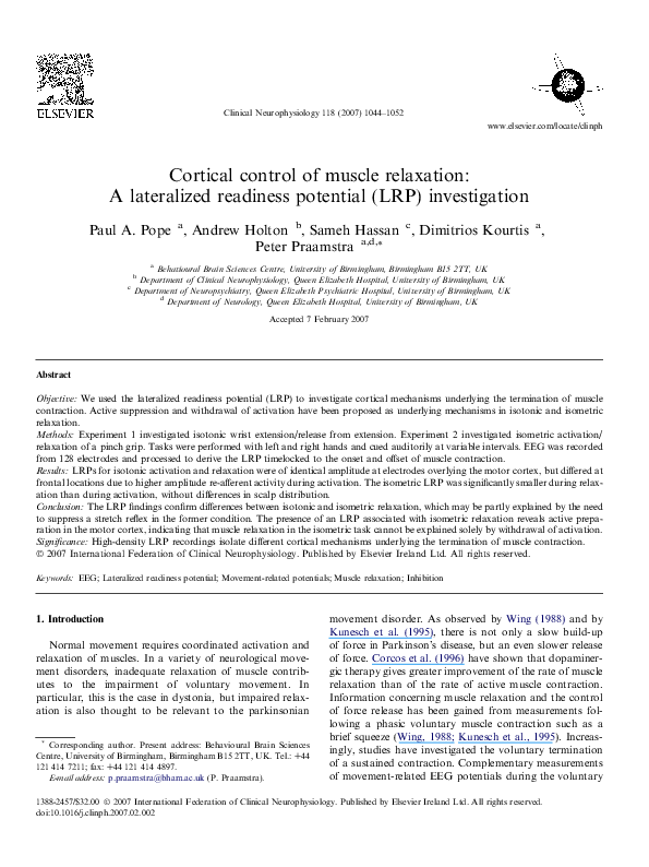 (PDF) Cortical control of muscle relaxation: A lateralized readiness ...
