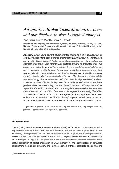 (PDF) An approach to object identification, selection and specification ...