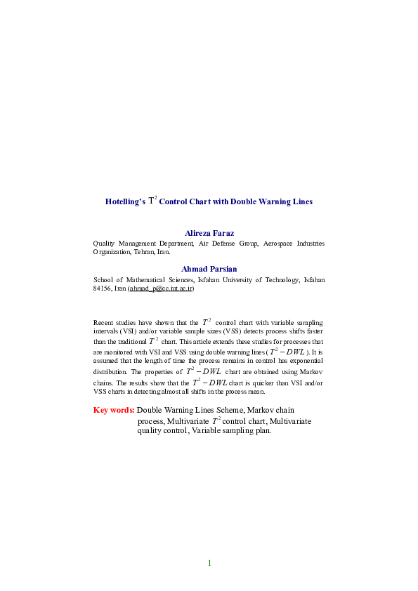 (PDF) Hotelling’s T 2 control chart with double warning lines