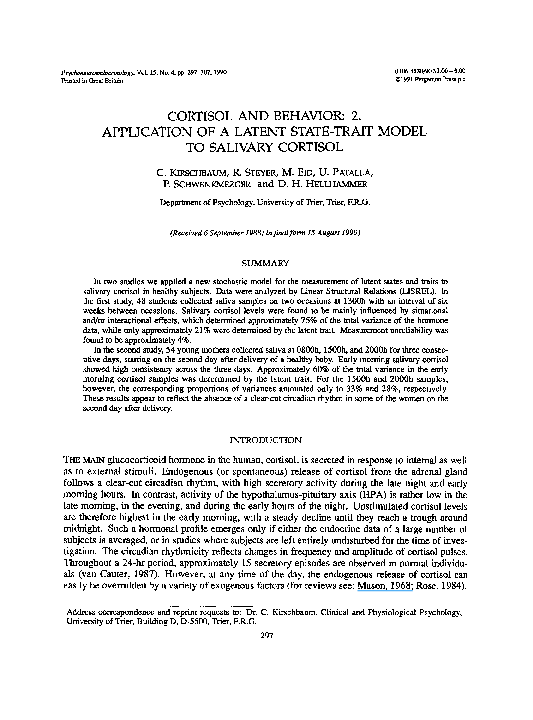 (PDF) Cortisol and behavior: 2. Application of a Latent state-trait model to salivary cortisol