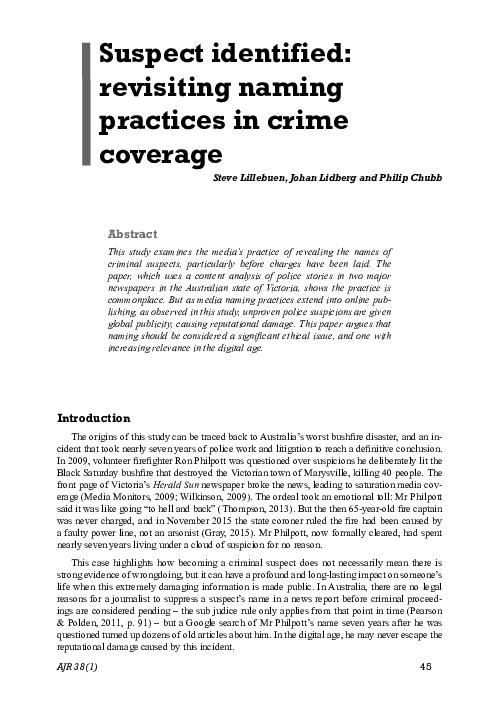(PDF) Suspect identified: revisiting naming practices in crime coverage