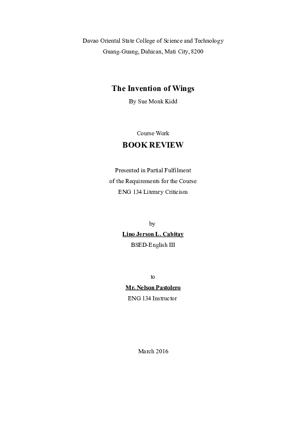 (DOC) The Invention of Wings