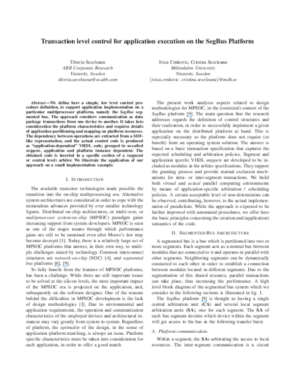 (PDF) Transaction Level Control for Application Execution on the SegBus ...