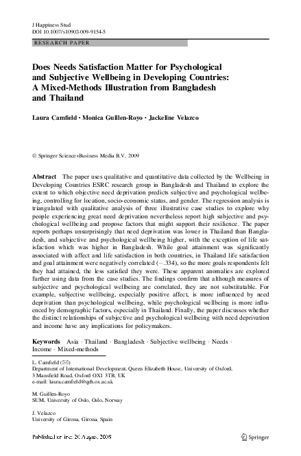 Pdf Does Needs Satisfaction Matter For Psychological And Subjective Wellbeing In Developing