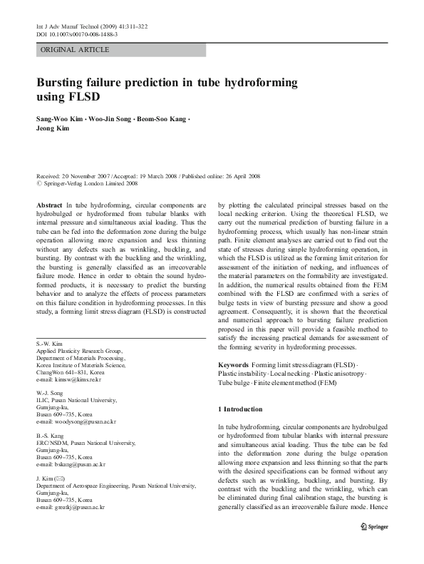 (PDF) Bursting failure prediction in tube hydroforming processes by ...