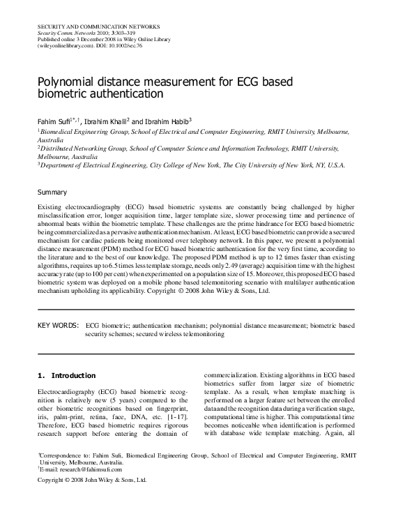 Pdf Polynomial Distance Measurement For Ecg Based Biometric Authentication