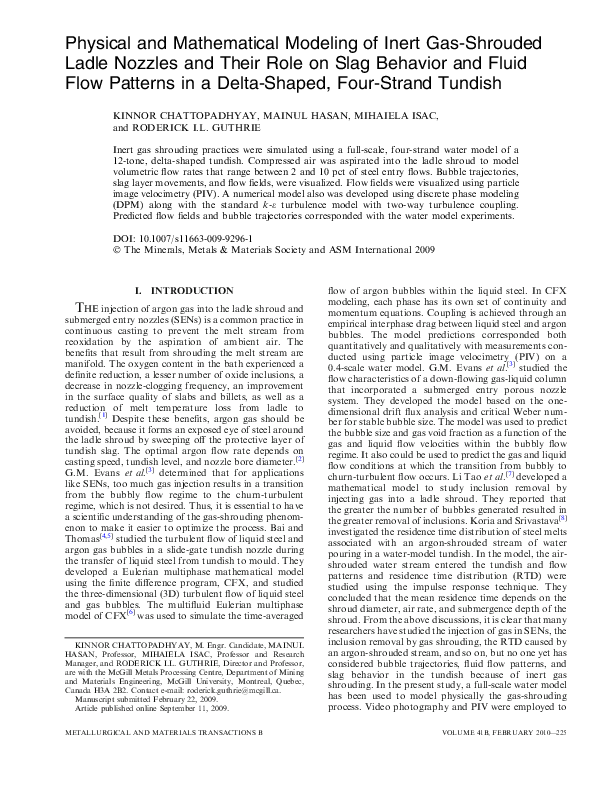 (PDF) Physical and Mathematical Modeling of Inert Gas-Shrouded Ladle ...