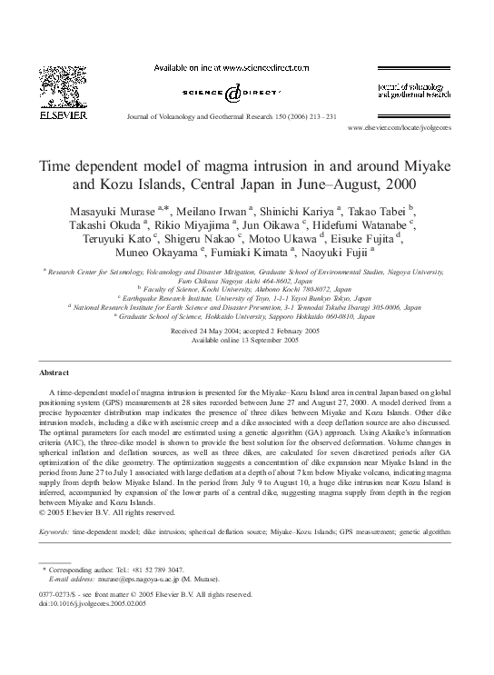 (PDF) Time Dependent Model of Magma Intrusion in and around Miyake and ...