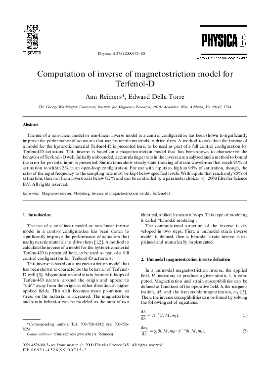 (PDF) Computation of inverse of magnetostriction model for Terfenol-D