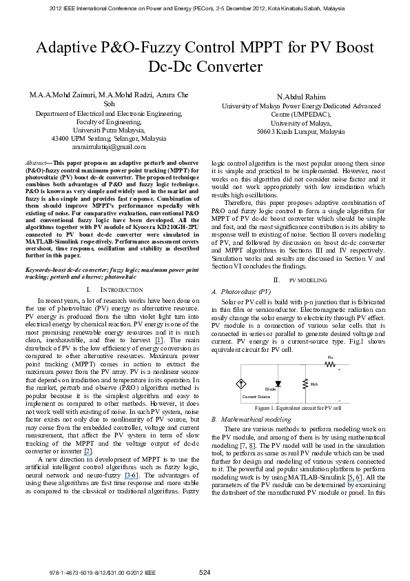 (PDF) Adaptive P&O-fuzzy control MPPT for PV boost dc-dc converter