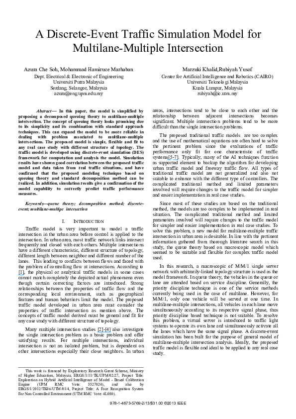 Pdf A Discrete Event Traffic Simulation Model For Multilane Multiple Intersection