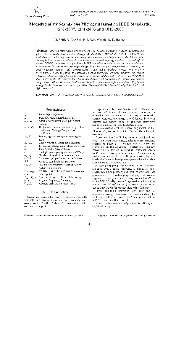 (PDF) Modeling of PV Standalone Microgrid Based on IEEE Standards, 1562 ...