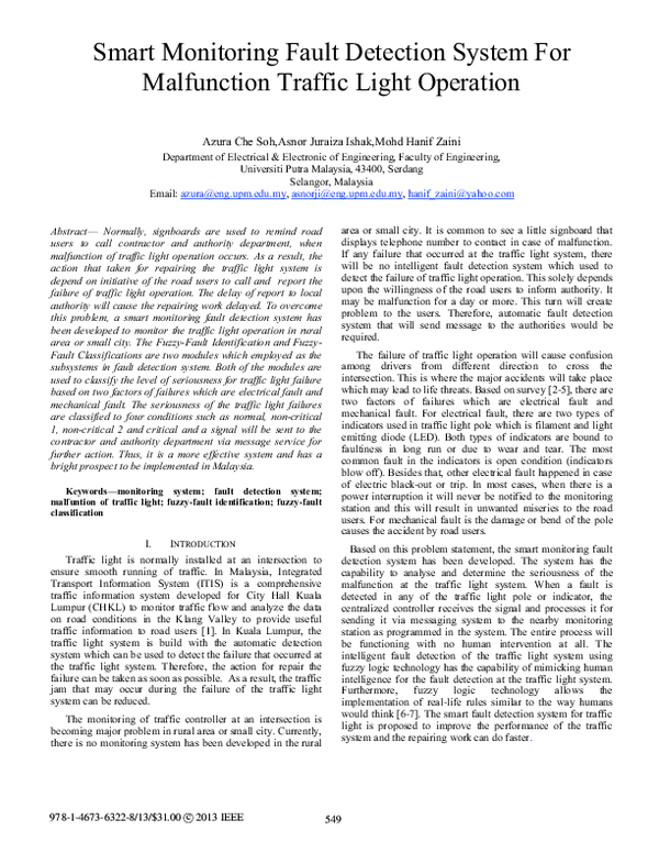 Pdf Smart Monitoring Fault Detection System For Malfunction Traffic