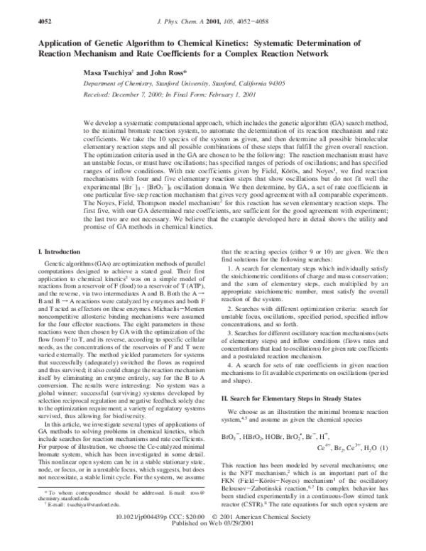 (PDF) Application of Genetic Algorithm to Chemical Kinetics: Systematic Determination of ...