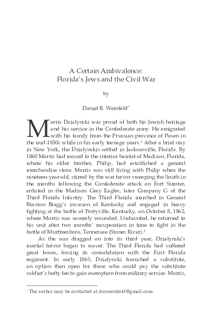 (PDF) A Certain Ambivalence: Florida's Jews and the Civil War