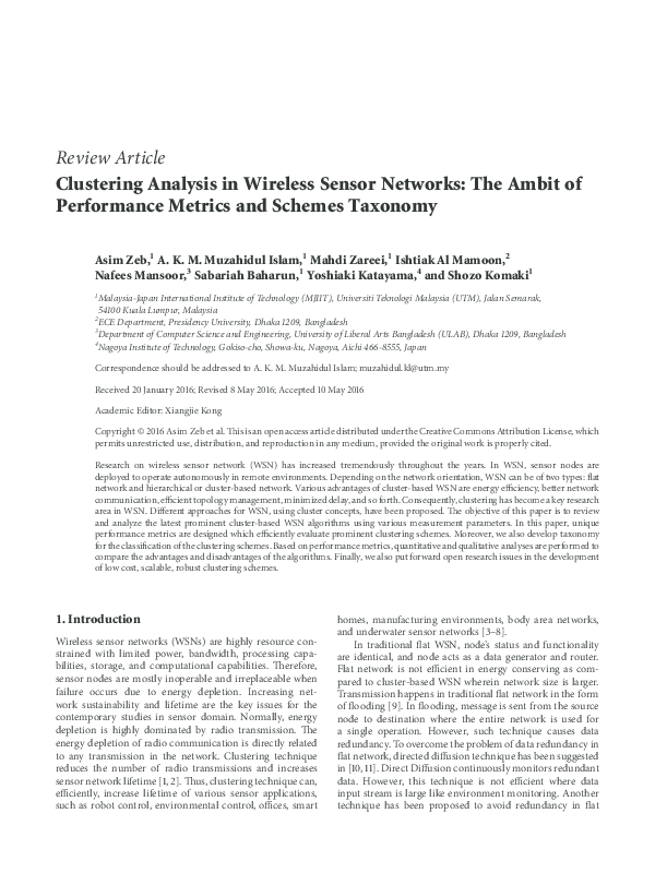 (PDF) Clustering Analysis in Wireless Sensor Networks: The Ambit of Performance Metrics and ...