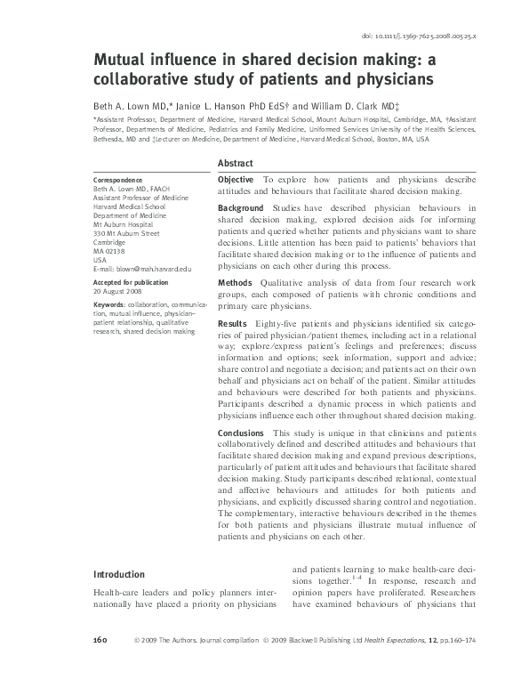 (PDF) Mutual influence in shared decision making: a collaborative study ...