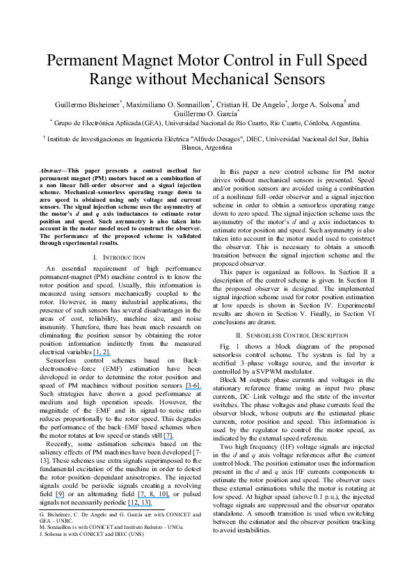 (PDF) Permanent Magnet Motor Control in Full Speed Range Using a ...