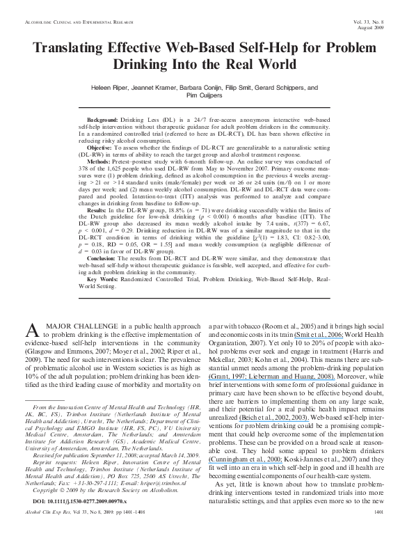 (PDF) Translating effective web-based self-help for problem drinking into the real world