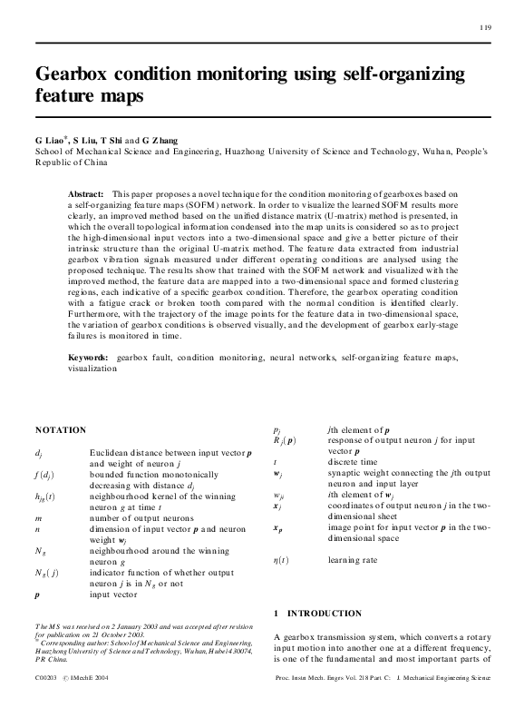 (PDF) Gearbox condition monitoring using self-organizing feature maps