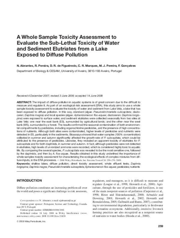 (PDF) A whole sample toxicity assessment to evaluate the sub-lethal ...