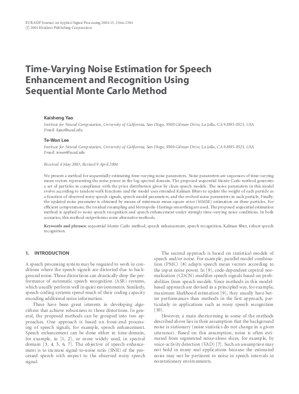 Pdf Time Varying Noise Estimation For Speech Enhancement And Recognition Using Sequential