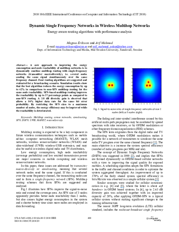 (PDF) Dynamic Single Frequency Networks in Wireless Multihop Networks - Energy Aware Routing ...