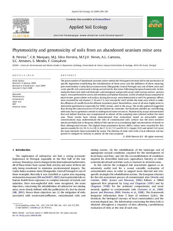 (PDF) Phytotoxicity and genotoxicity of soils from an abandoned uranium ...