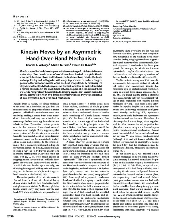 (PDF) Kinesin Moves by an Asymmetric Hand-Over-Hand Mechanism