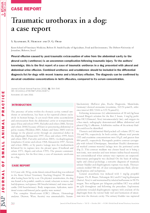 (PDF) Traumatic urothorax in a dog: a case report