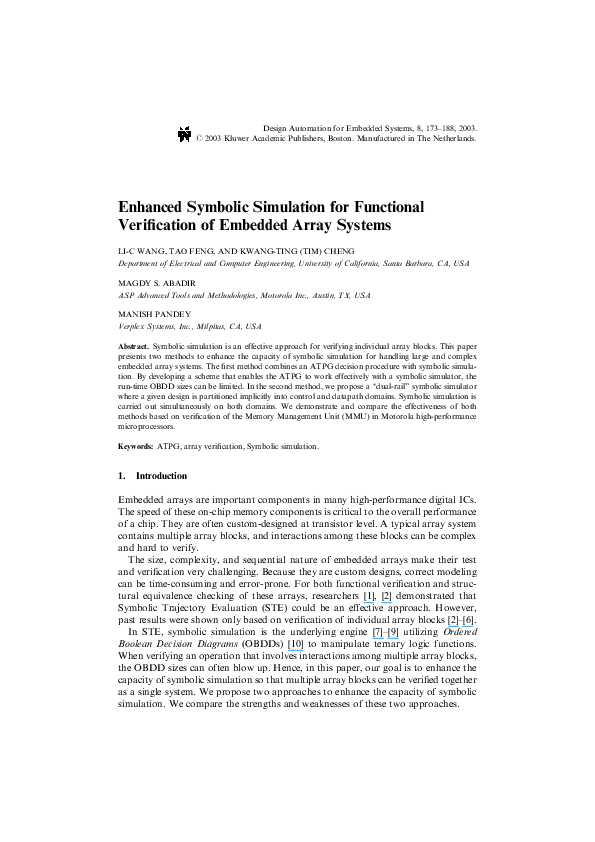 Pdf Enhanced Symbolic Simulation For Functional Verification Of Embedded Array Systems 