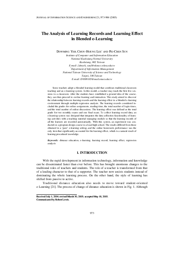 (PDF) The Analysis of Learning Records and Learning Effect in Blended e ...