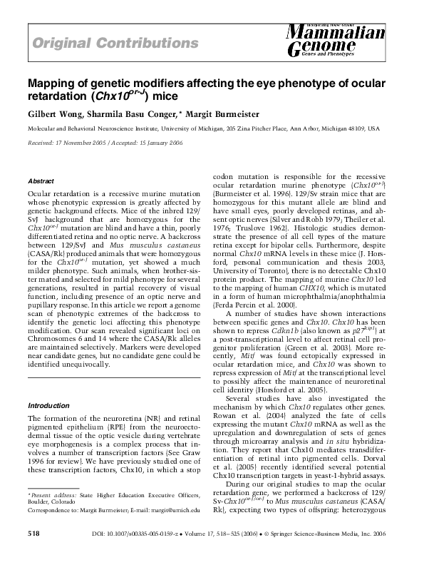 (PDF) Mapping of genetic modifiers affecting the eye phenotype of ...
