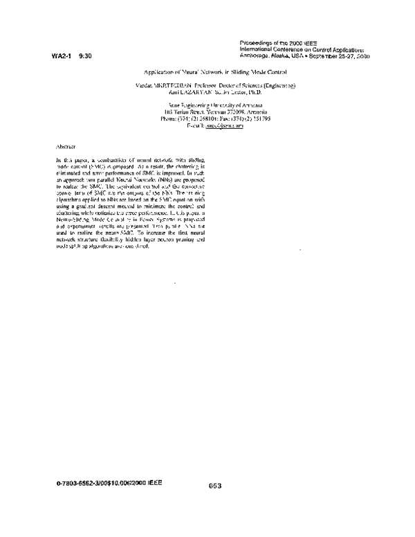 Pdf Application Of Neural Network In Sliding Mode Control