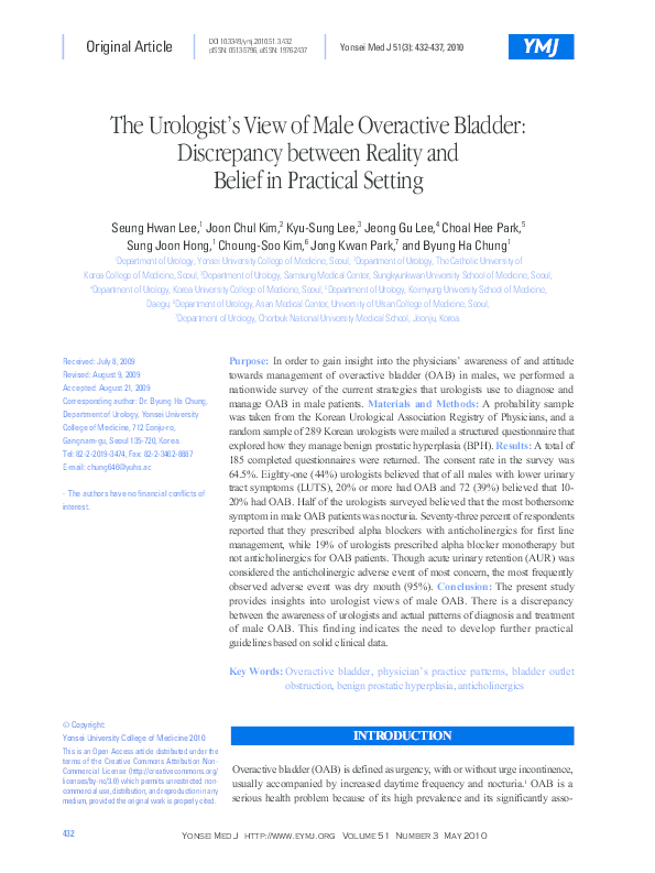 (PDF) The Urologist's View of Male Overactive Bladder: Discrepancy ...