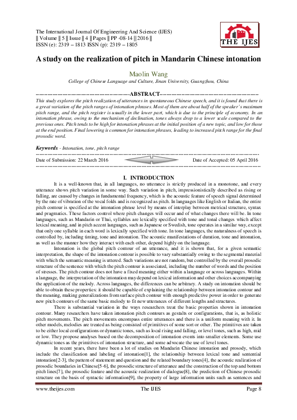 (PDF) A study on the realization of pitch in Mandarin Chinese intonation