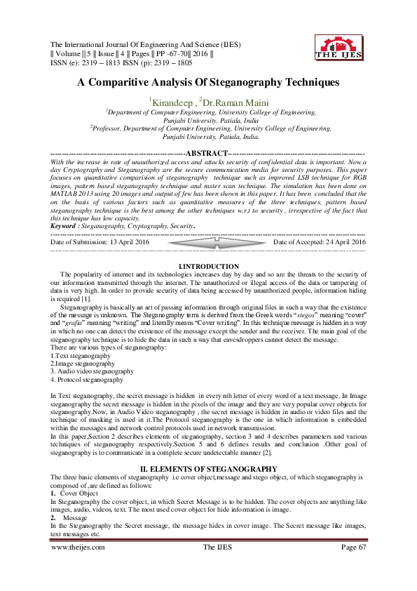 (PDF) A Comparitive Analysis Of Steganography Techniques