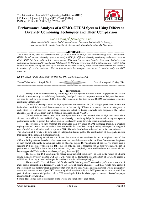 Pdf Performance Analysis Of A Simo Ofdm System Using Different