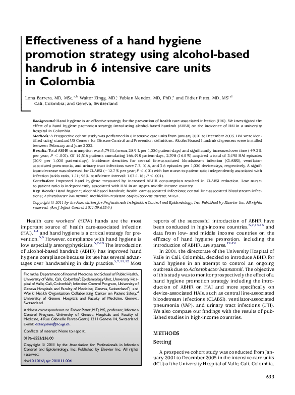(PDF) Effectiveness of a hand hygiene promotion strategy using alcohol ...