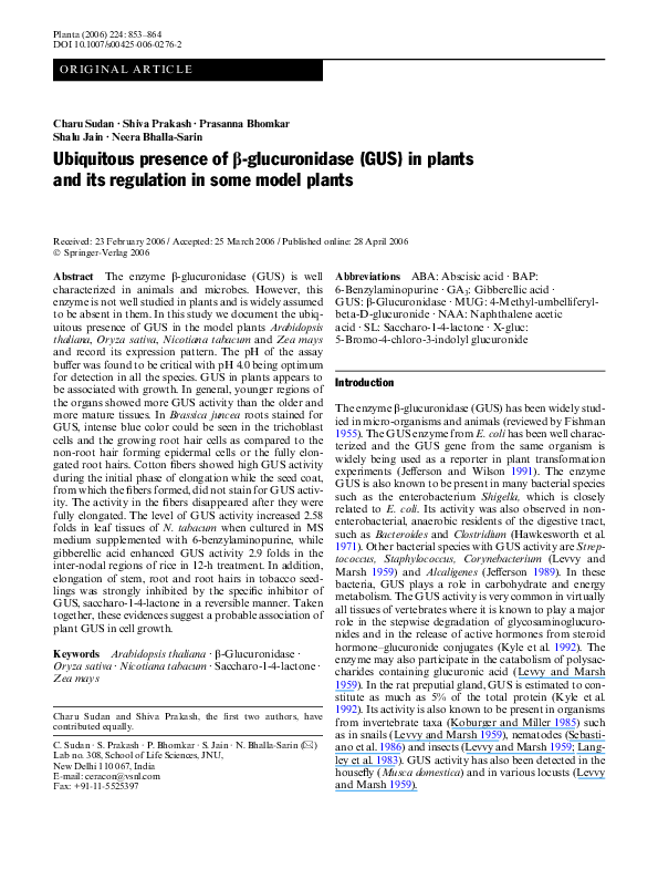 (PDF) Ubiquitous presence of β-glucuronidase (GUS) in plants and its ...