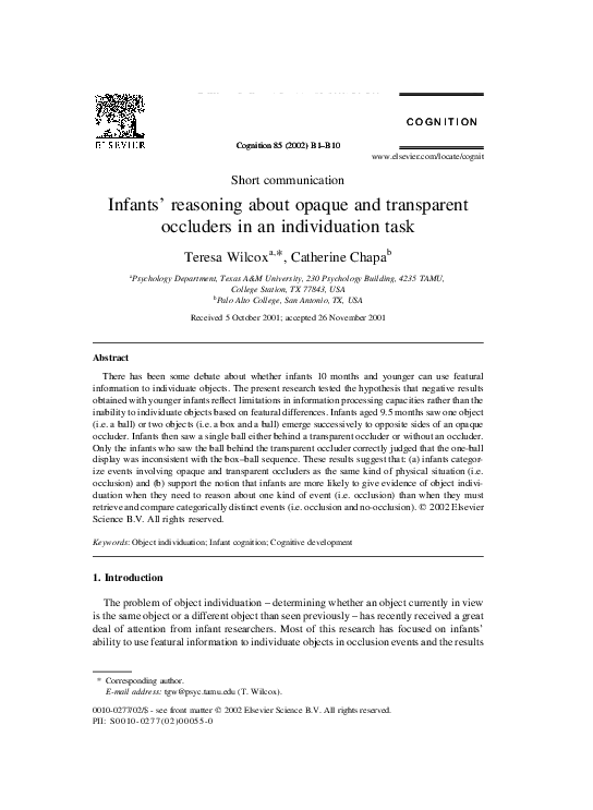 (PDF) Infants' reasoning about opaque and transparent occluders in an ...