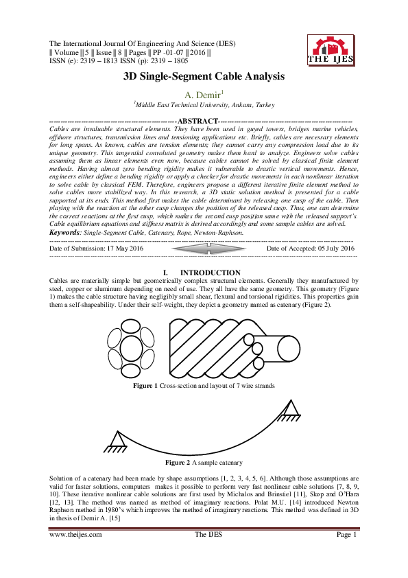 (PDF) 3D Single-Segment Cable Analysis