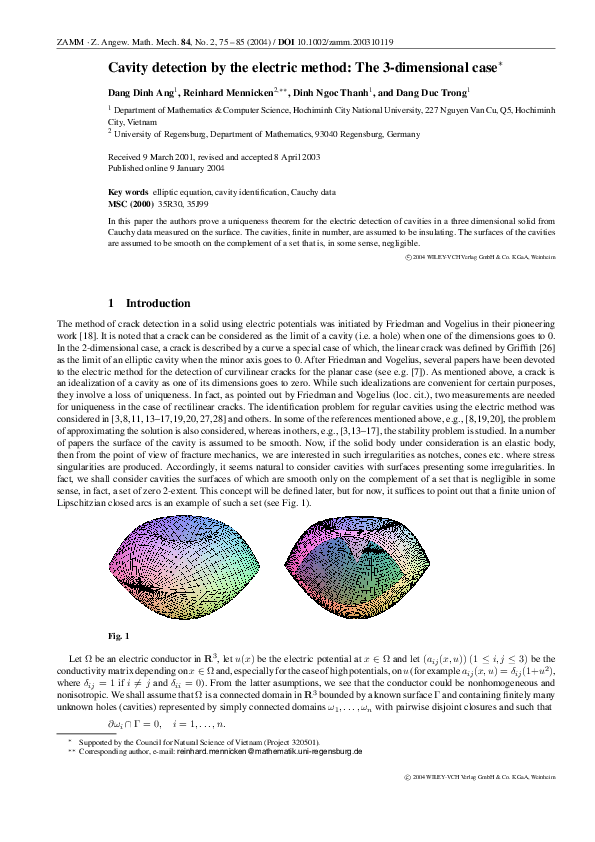 (PDF) Cavity detection by the electric method: The 3-dimensional case