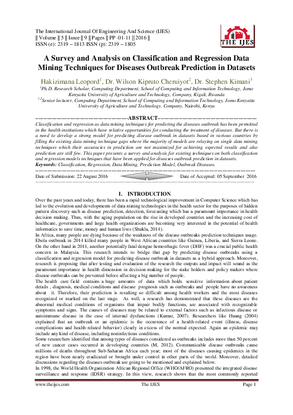 (PDF) A Survey and Analysis on Classification and Regression Data Mining Techniques for Diseases ...